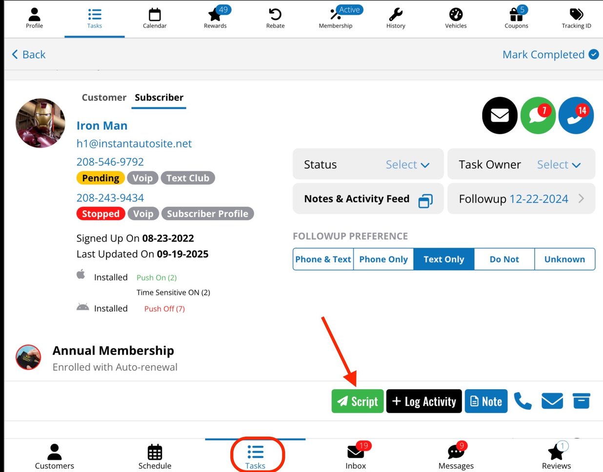 How to Add Canned Note Text Scripts to Specific Task Types
